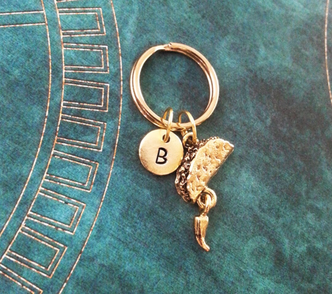 Taco Keychain VERY SMALL Gold Taco Keyring Jalapeno Keychain Mexican ...