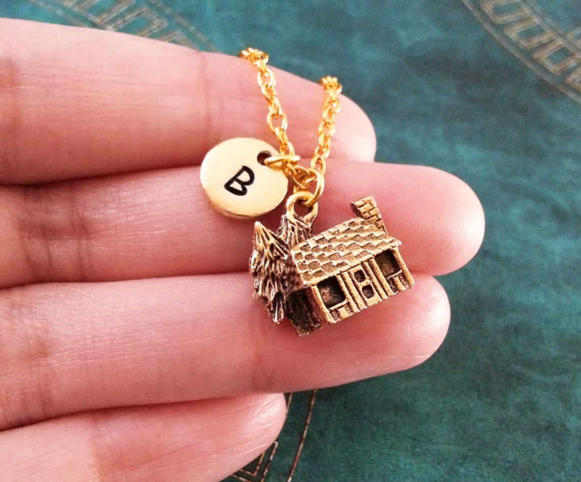 Cabin Keychain VERY SMALL Gold Log Cabin Keyring Personalized Keychain ...