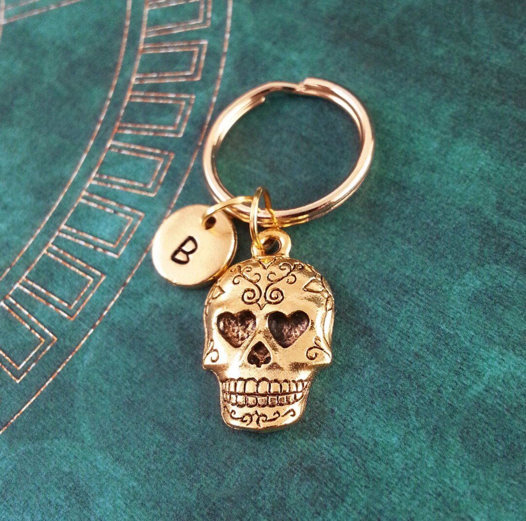 Sugar Skull Keychain SMALL Day of the Dead Keychain Personalized ...