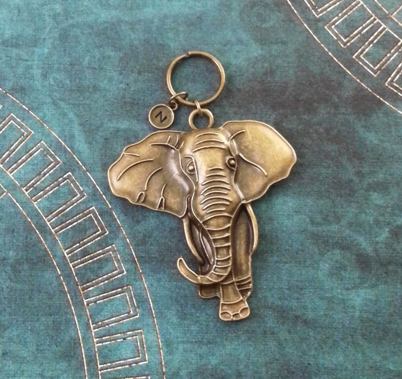 Elephant Keychain LARGE Bronze Elephant Keyring Brass Elephant Charm ...