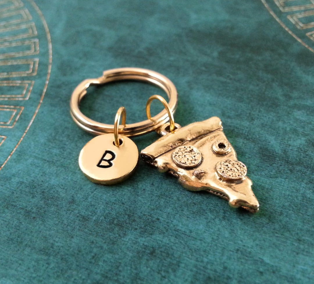 Pizza Keychain SMALL Gold Pizza Slice Keychain Personalized Keychain ...