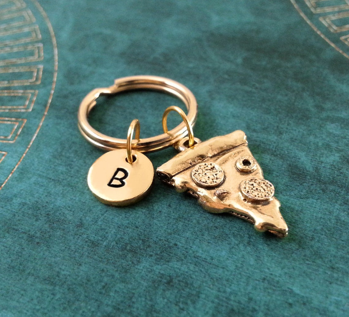 Pizza Keychain SMALL Gold Pizza Slice Keychain Personalized | Etsy