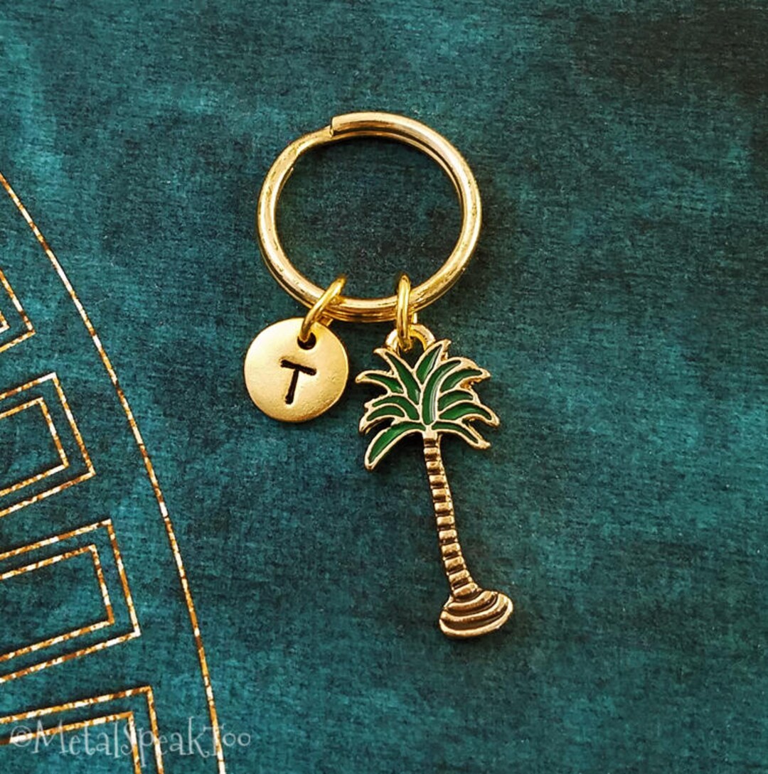Palm Tree Keychain SMALL Palm Tree Keyring Beach Keychain Initial Gift ...
