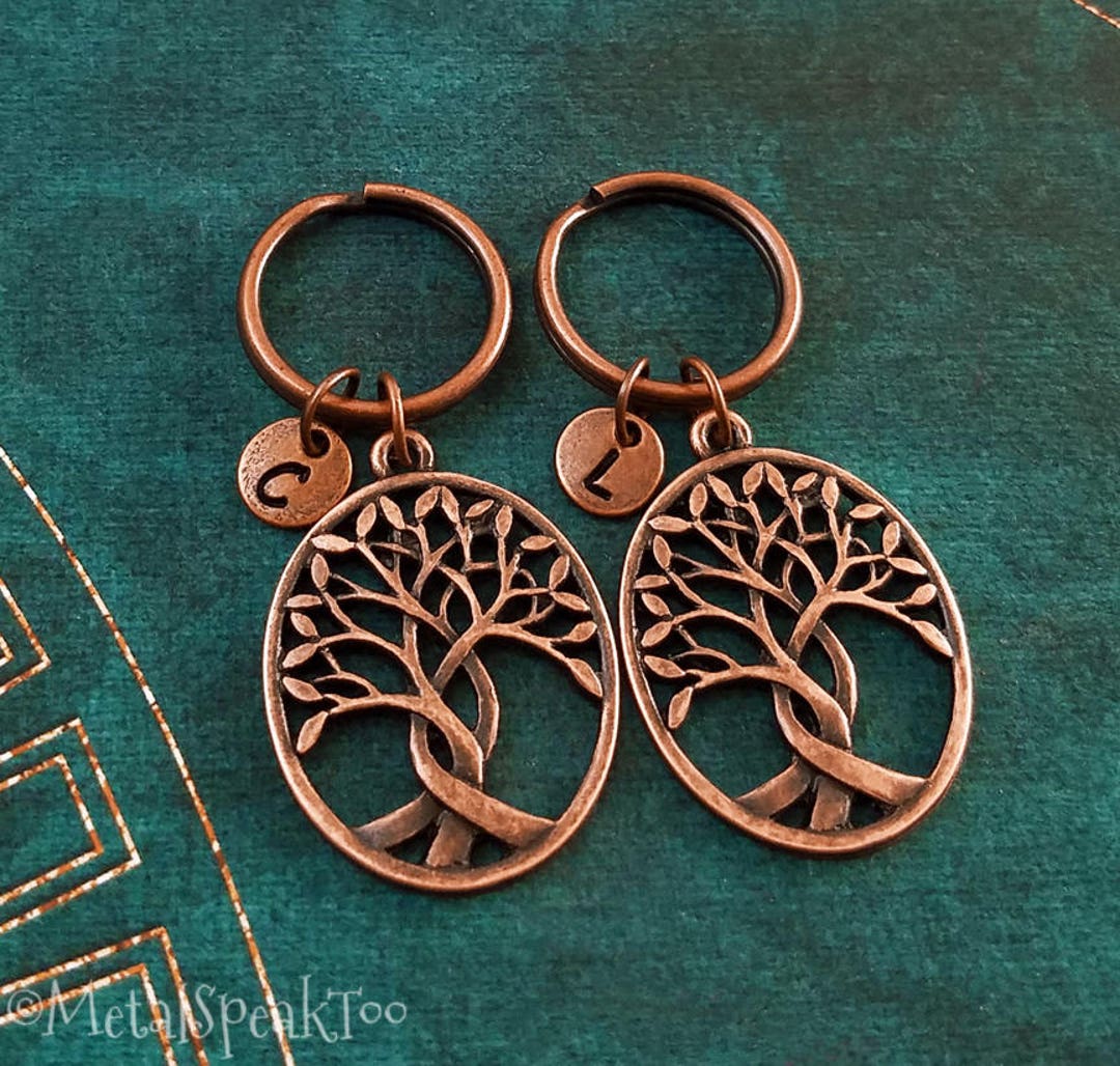 Tree of Life Keychain SET of 2 SMALL Copper Willow Tree Charm Keychains ...