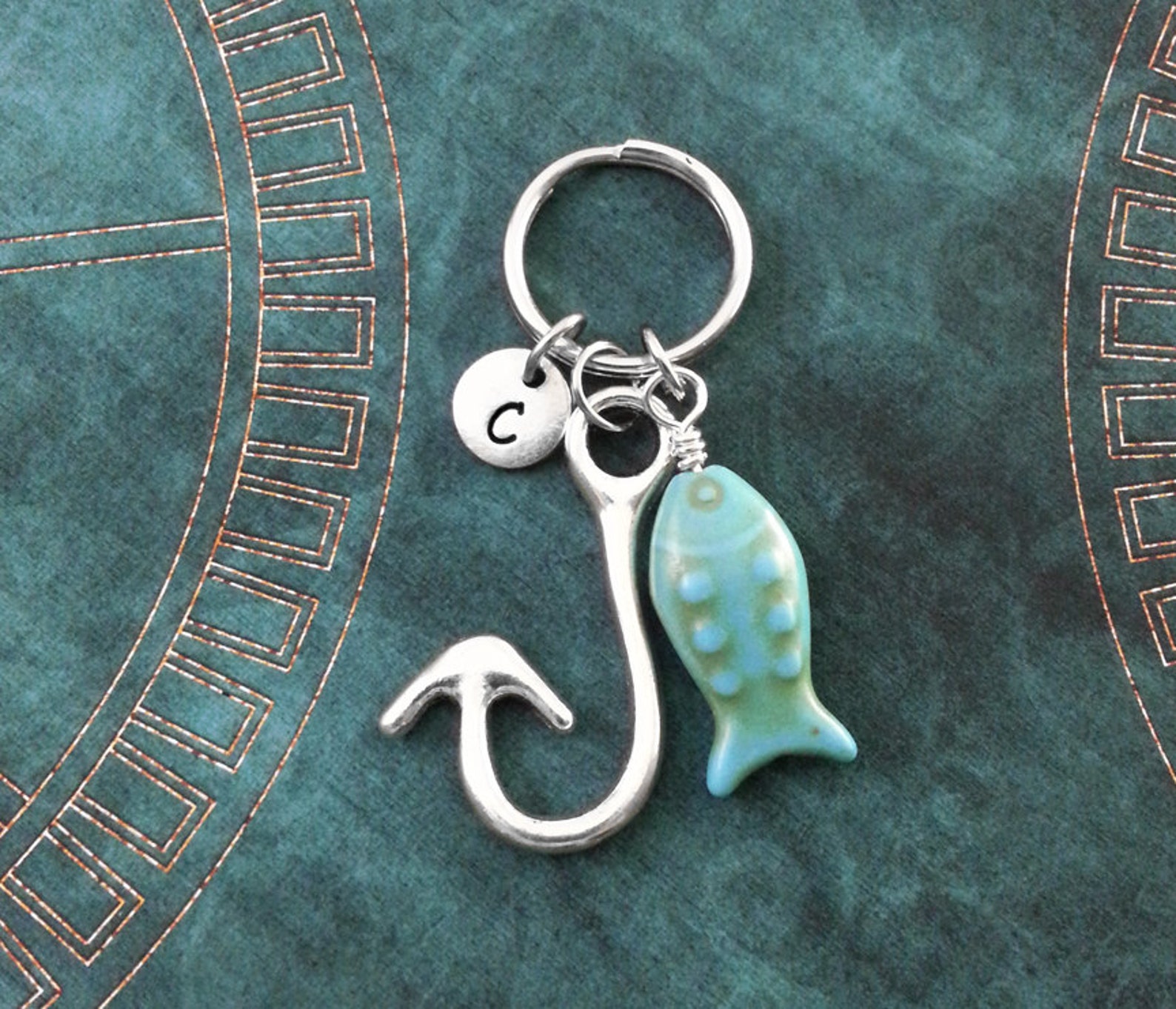 Fish Hook Keychain Fishhook Keychain Blue Fish Keychain - Etsy
