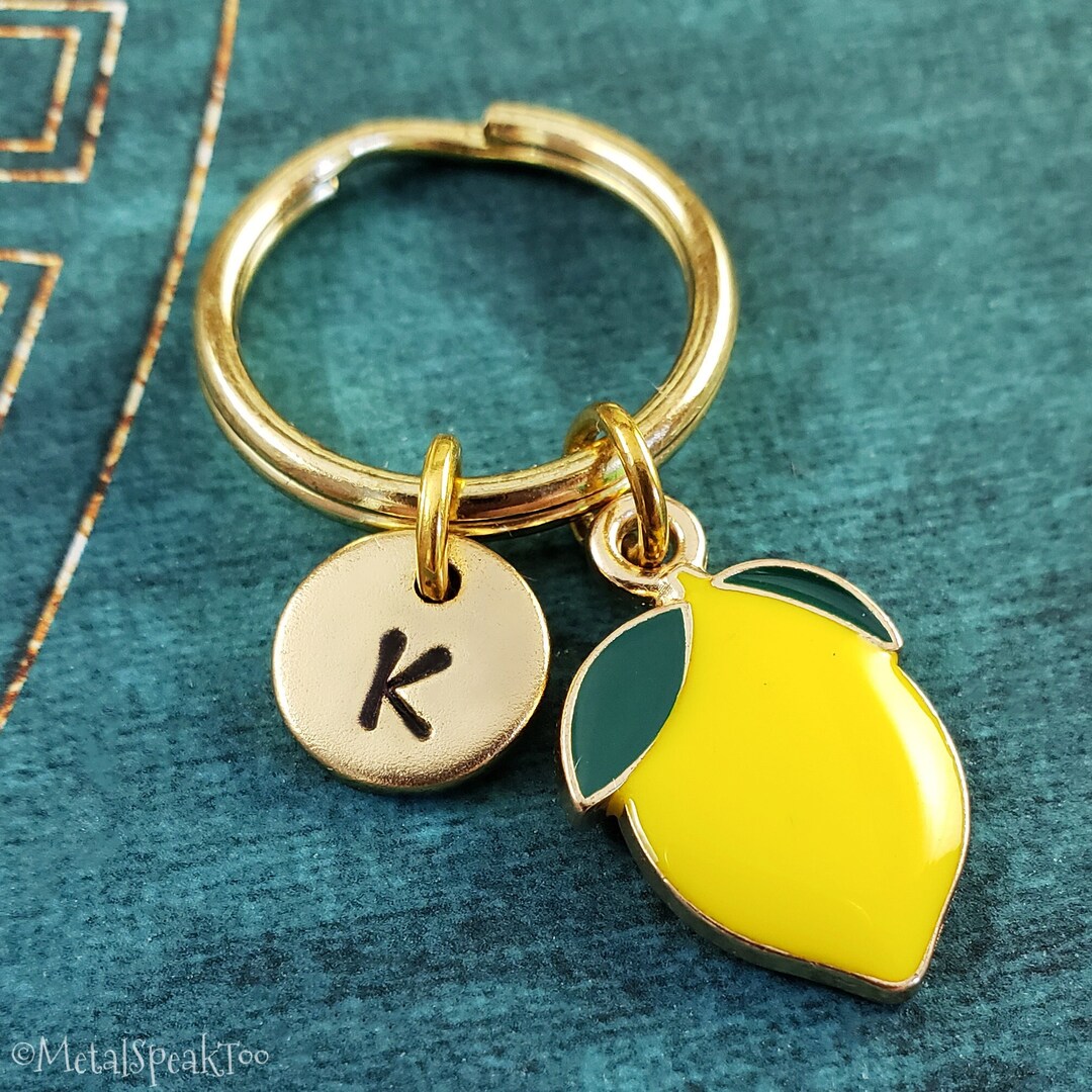 Lemon Keychain SMALL Yellow Lemon Keyring Personalized Initial Fruit ...