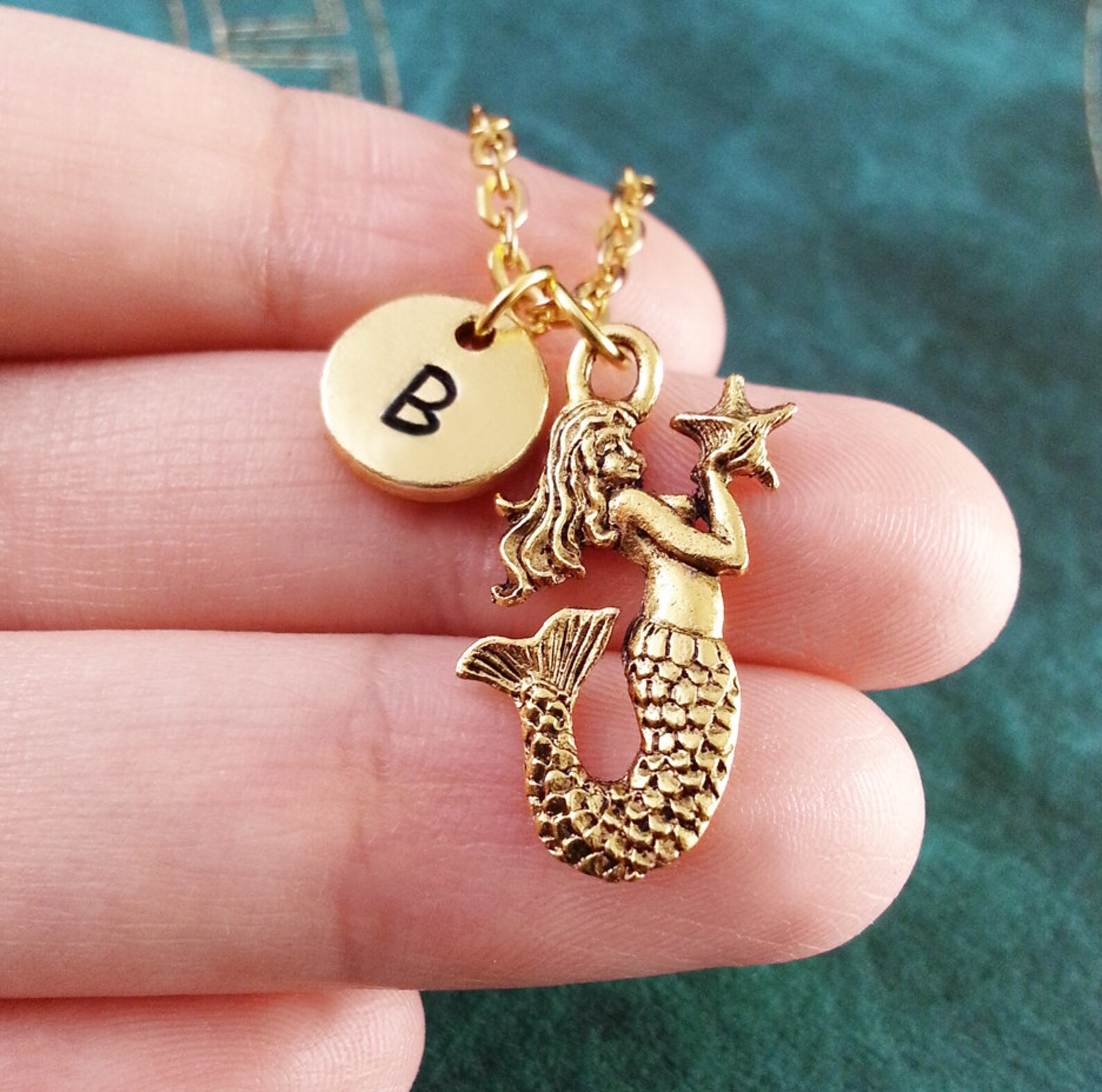 Mermaid Keychain Gold Starfish Mermaid Charm Hand Stamped - Etsy