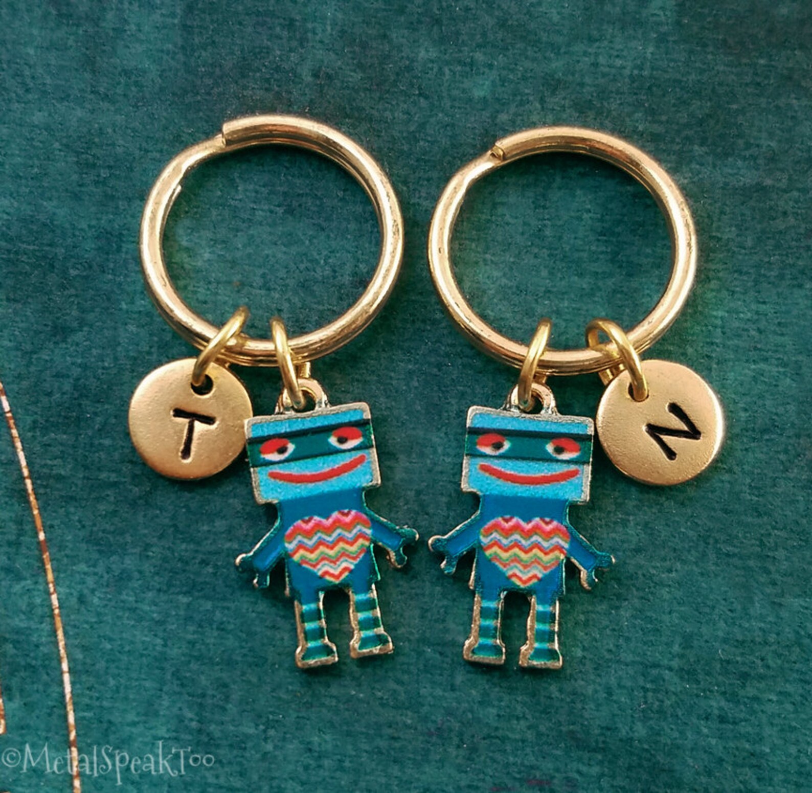 Blue Robot Keychain SET of 2 Very SMALL Love Robot Keychains - Etsy