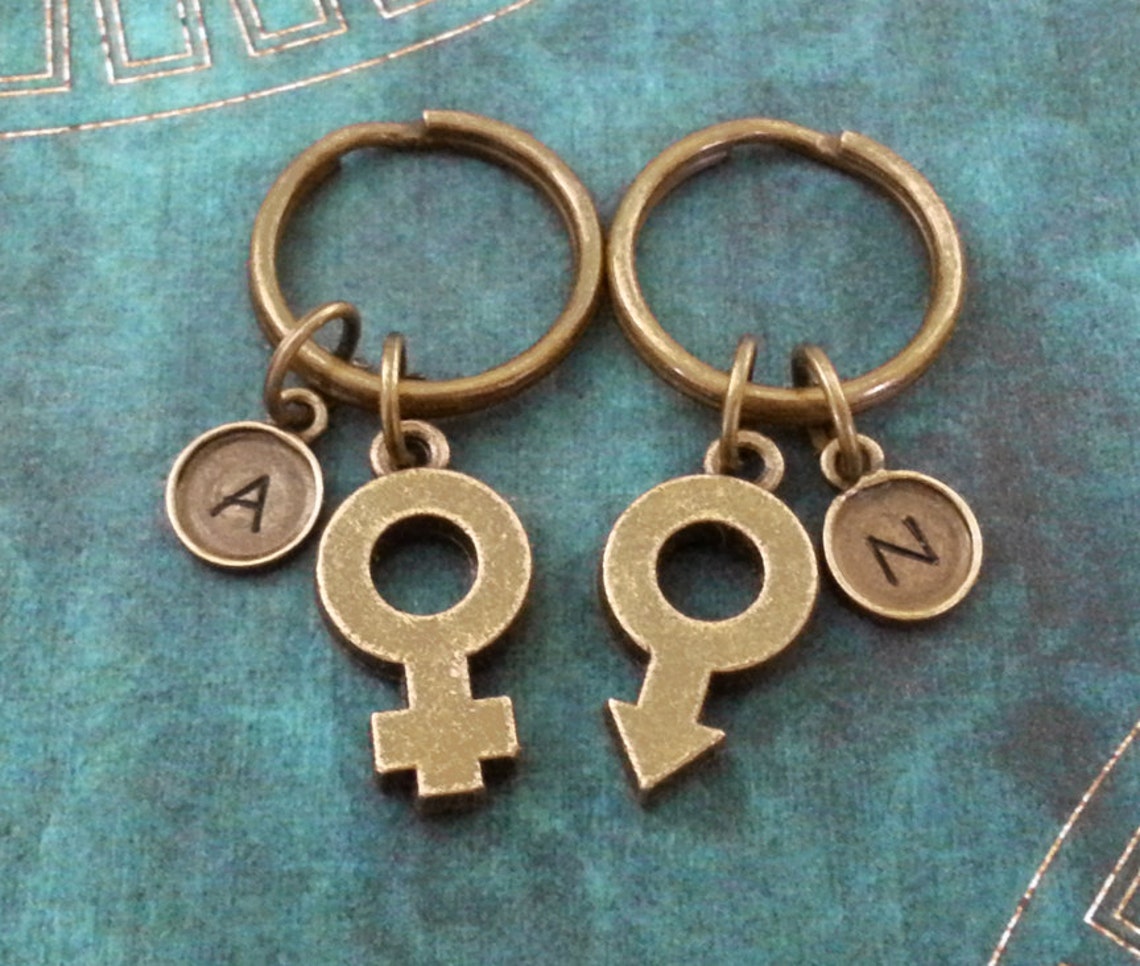 Male and Female Keychain SMALL Bronze Mars Symbol Keychain Brass Venus ...
