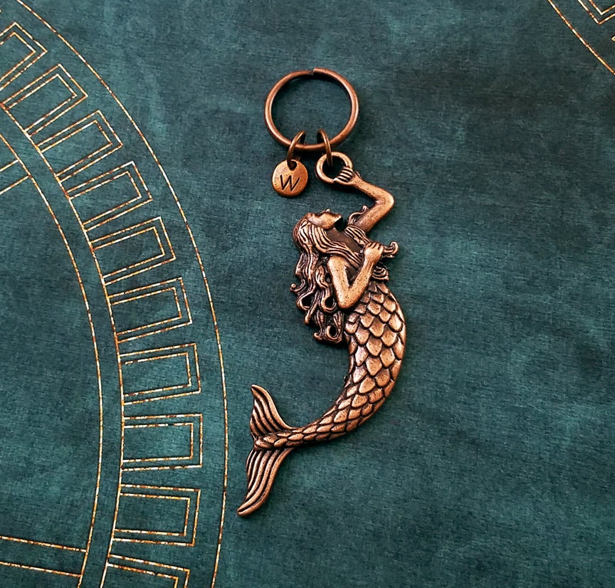 Mermaid Keychain Copper Mermaid Keyring Personalized Keychain - Etsy