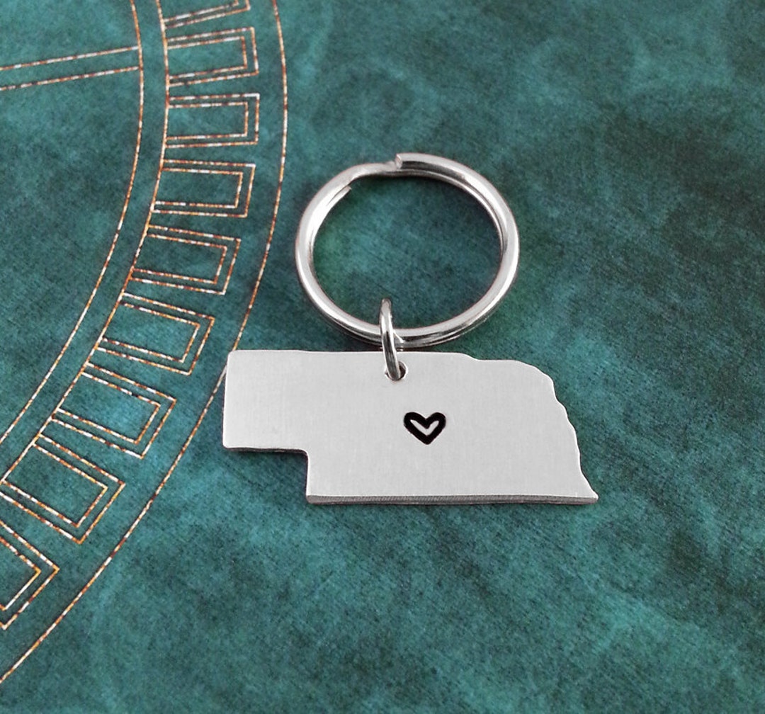 Nebraska Keychain Personalized Hand Stamped Nebraska Keyring Long ...