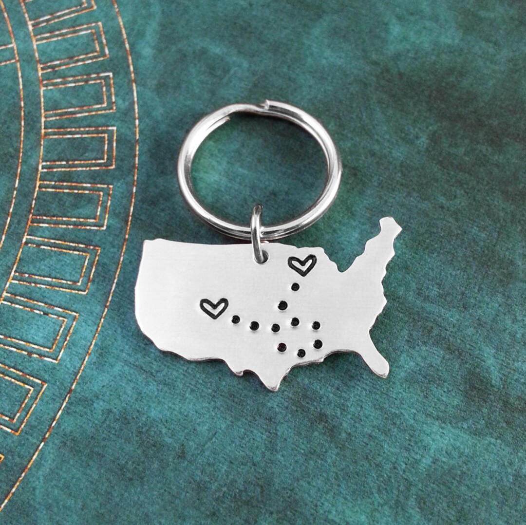 United States Keychain Personalized Hand Stamped USA Necklace Long ...