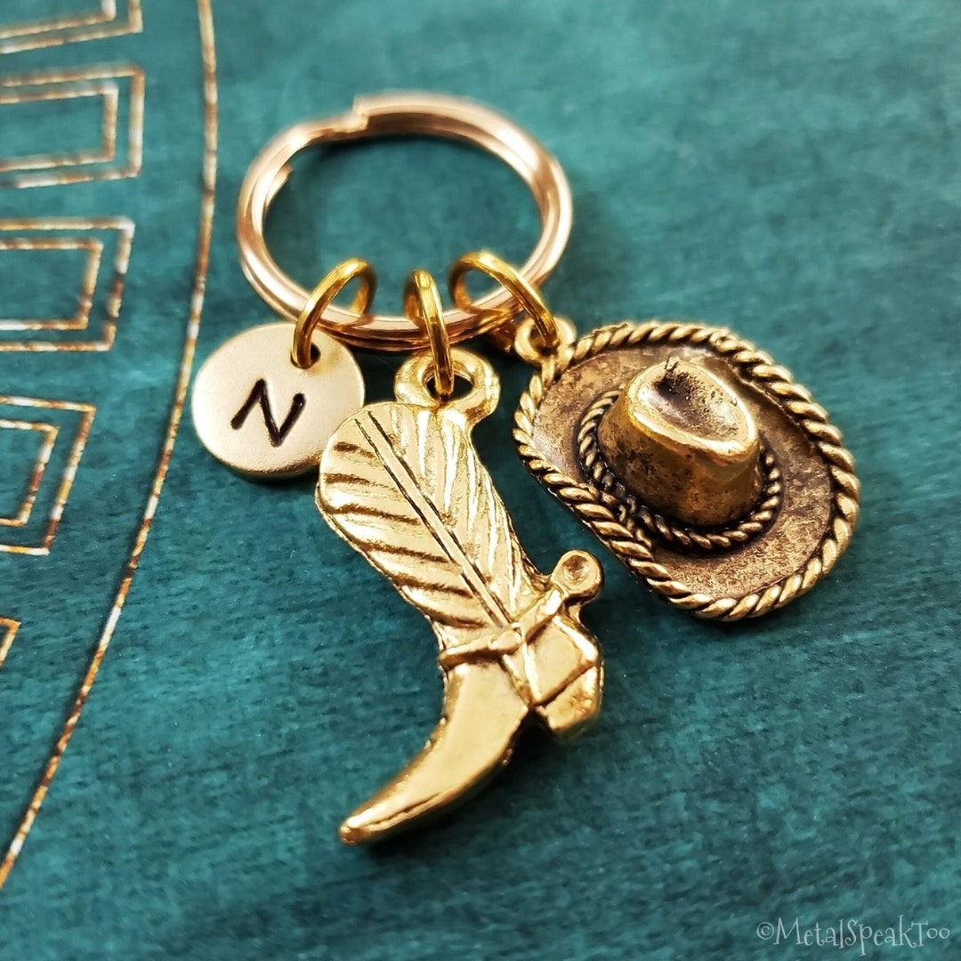 Cowboy Keychain Cowgirl Hat Keyring Cowboy Boot Pendant Personalized ...