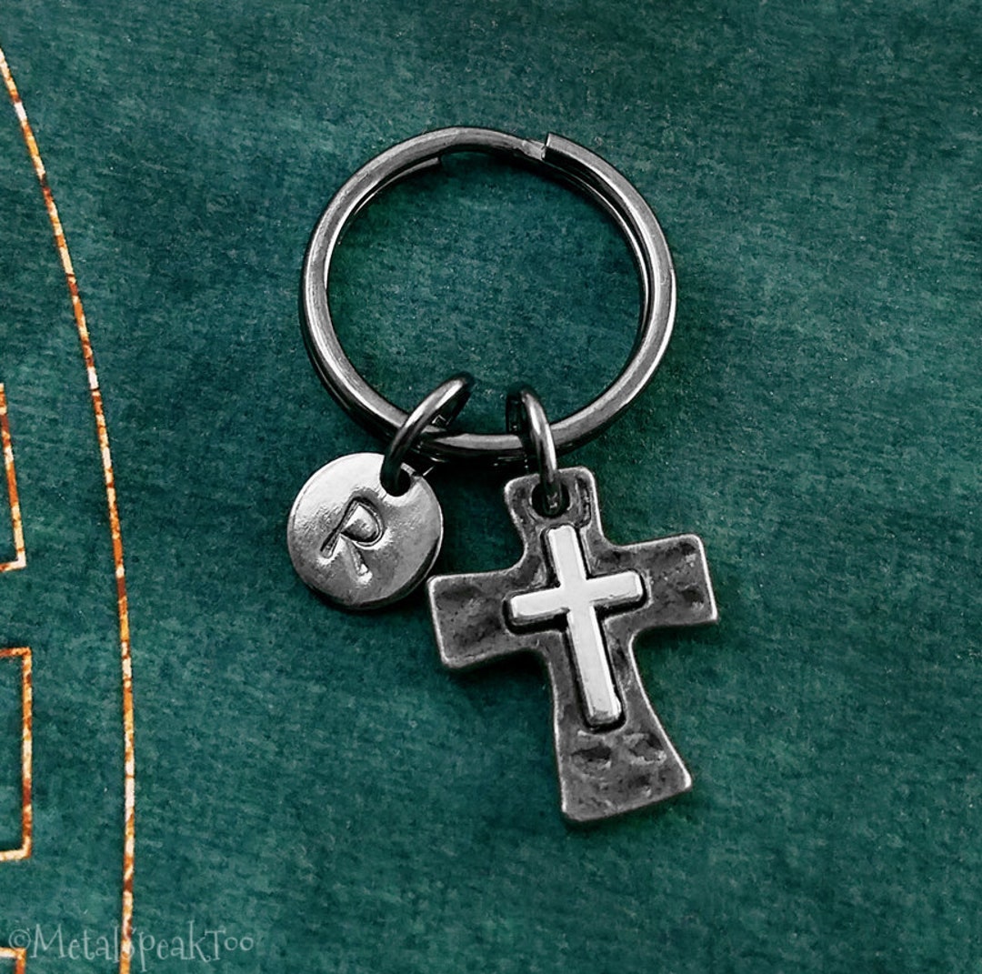 Cross Keychain VERY SMALL Black Cross Keyring Charm Christian Keychain ...