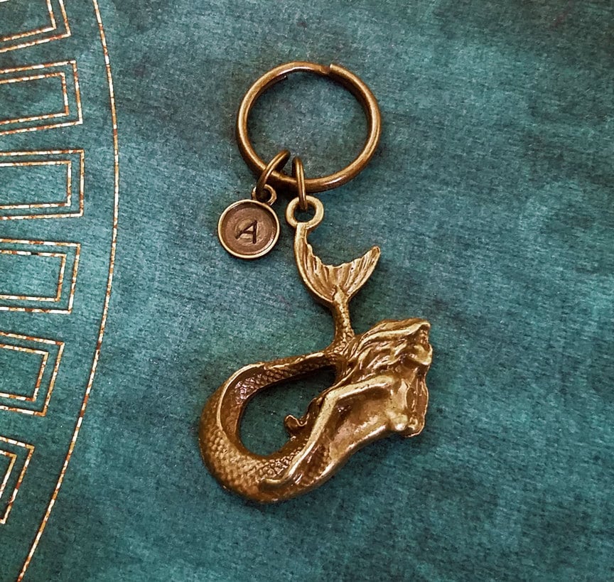 Mermaid Keychain SMALL Bronze Mermaid Keyring Personalized - Etsy