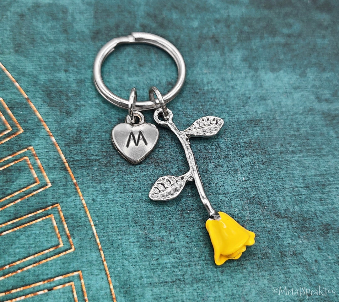 Yellow Rose Keychain SMALL Rose Charm Keychain Keyring Girlfriend ...
