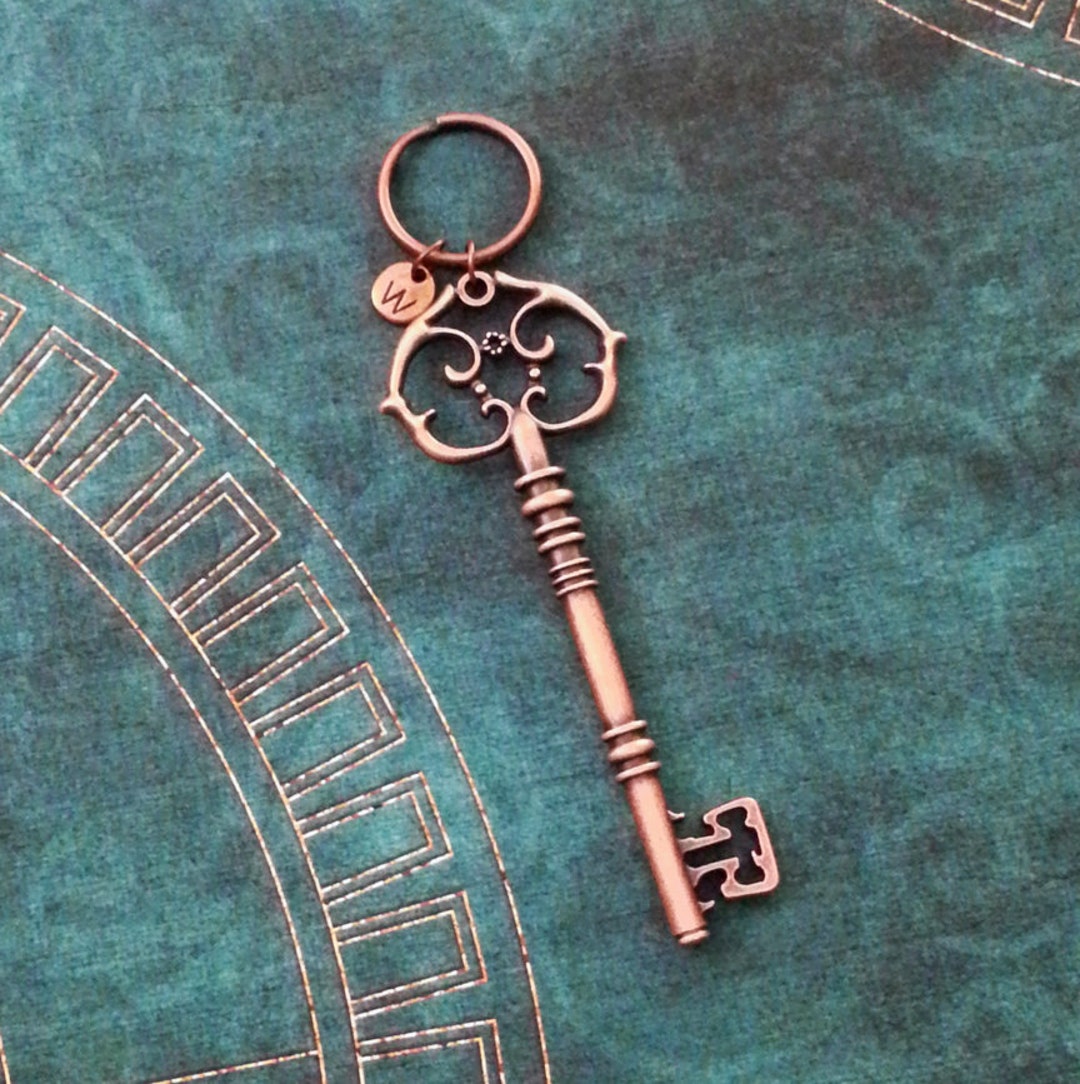 Key Keychain Copper Skeleton Key Keyring Steampunk Keychain Victorian ...