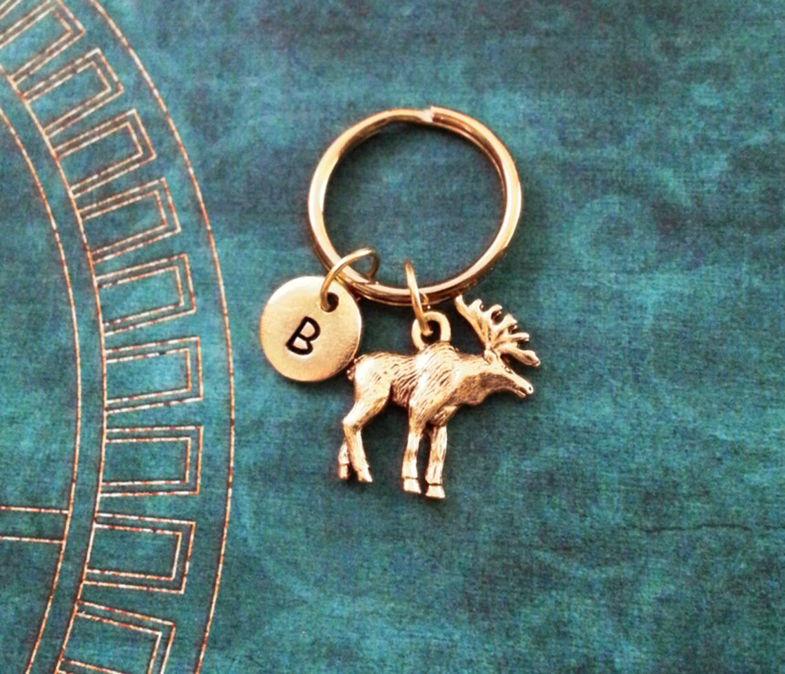 Moose Keychain VERY SMALL Moose Keyring Personalized Monogram | Etsy
