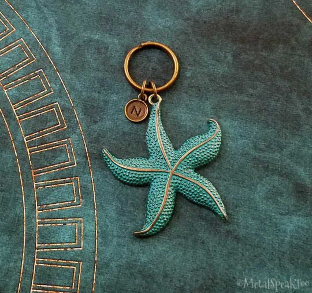 Starfish Keychain SMALL Starfish Keyring Bronze Starfish Charm Keychain ...