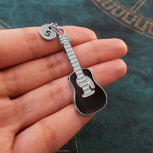 Guitar Keychain SMALL Black Guitar Keyring Charm Keychain Guitarist ...