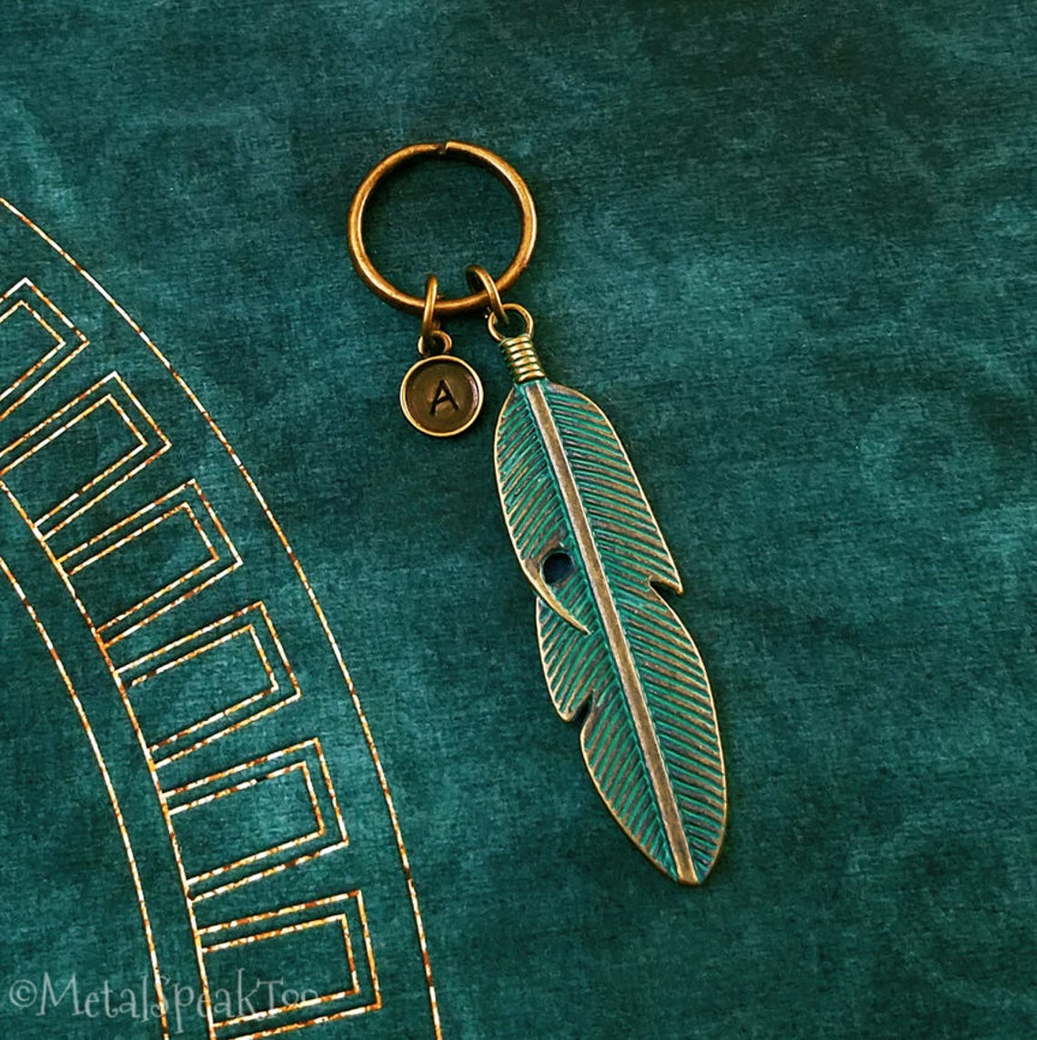 Feather Keychain SMALL Patina Feather Keyring Bird Keychain - Etsy