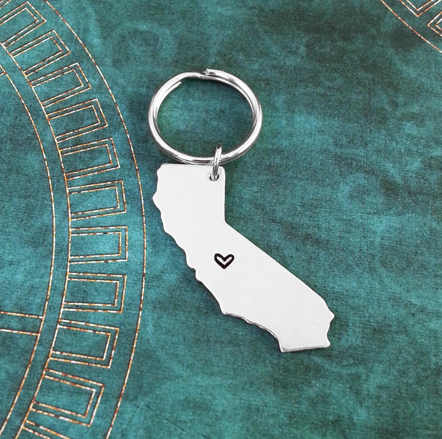 Silver California Keychain Personalized Hand Stamped | Etsy
