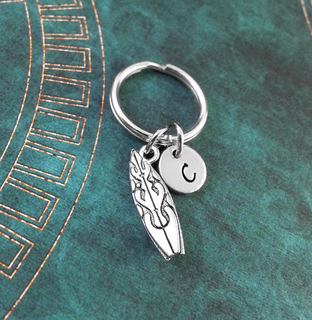 Surfboard Keychain VERY SMALL Silver Surfboard Keyring Personalized ...