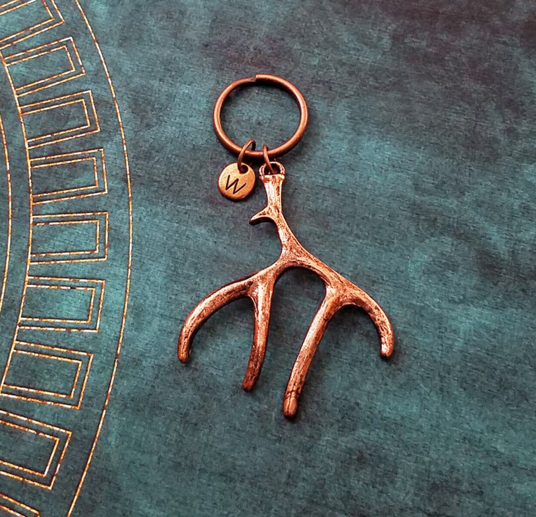 Antler Keychain LARGE Copper Antler Keyring Antler Charm Keychain Deer ...