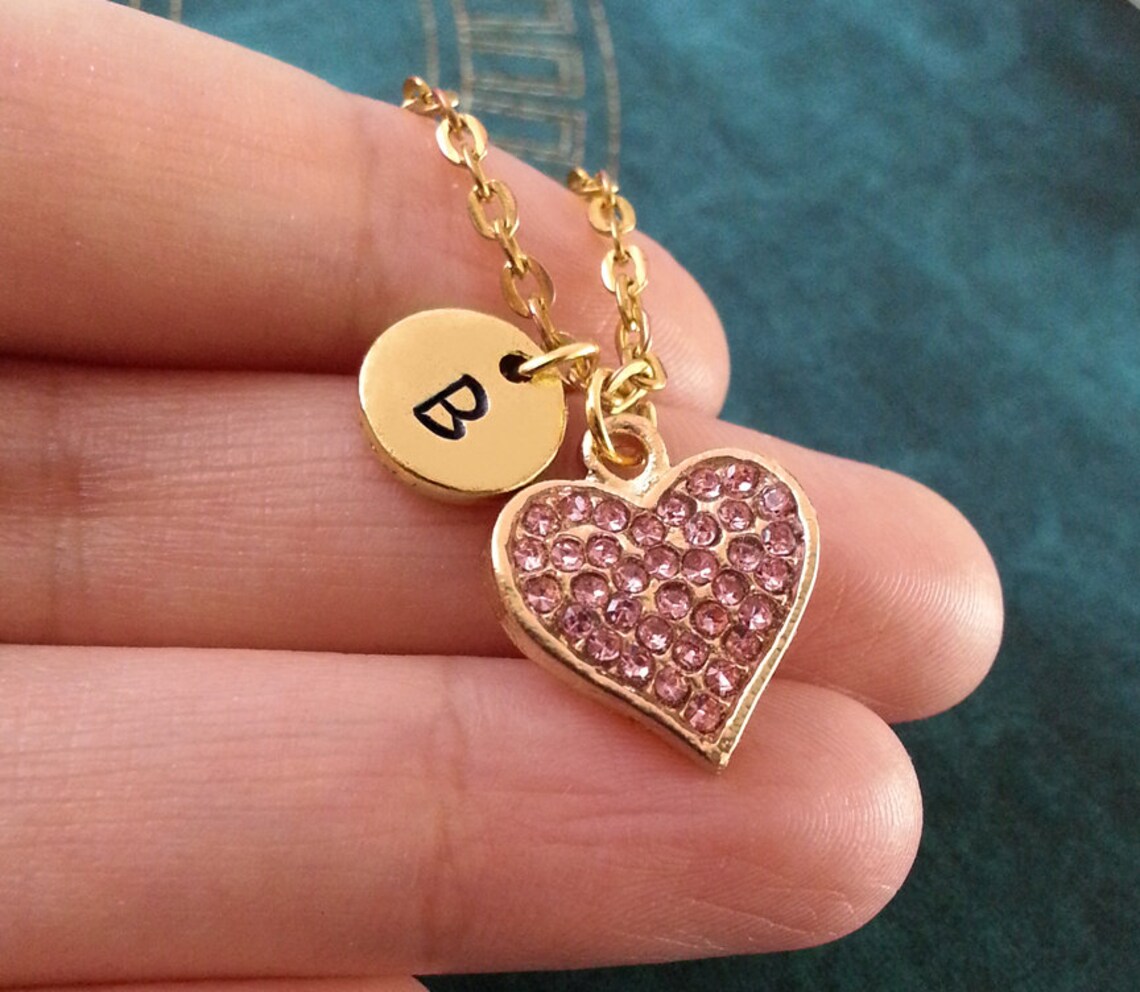Pink Rhinestone Heart Keychain SMALL Heart Keyring Custom | Etsy