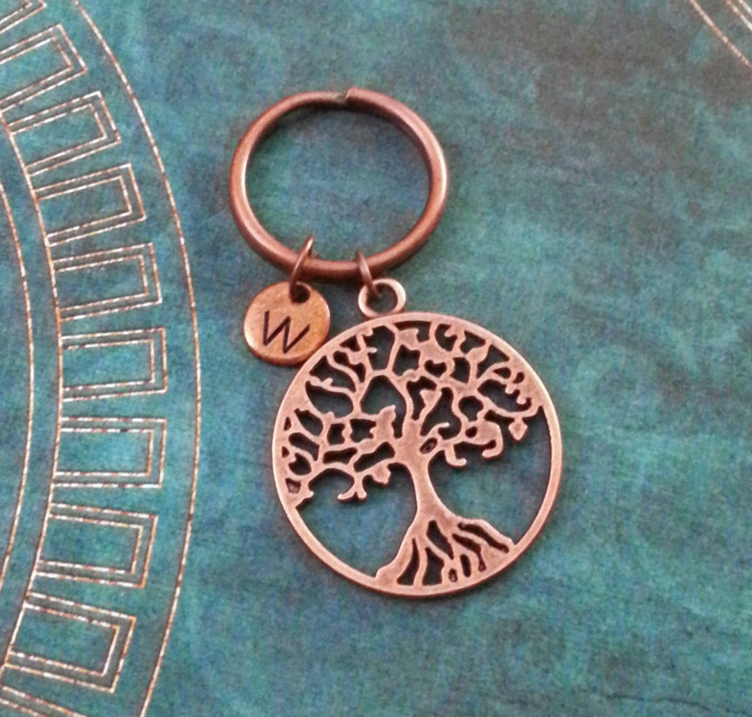 Tree of Life Keychain Tree Keyring Copper Keychain Initial Keychain ...