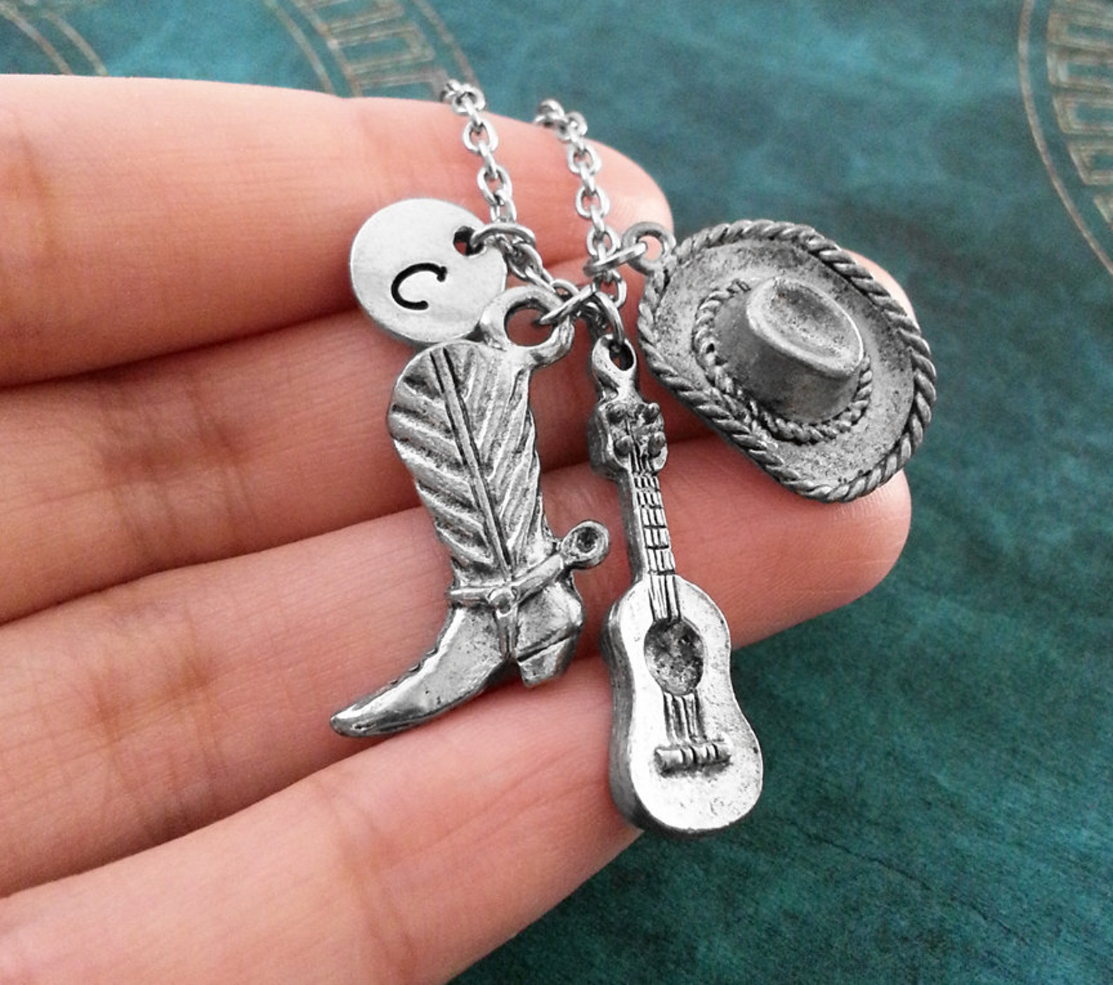 Cowboy Hat Keychain SMALL Acoustic Guitar Country Music Keychain Desert ...