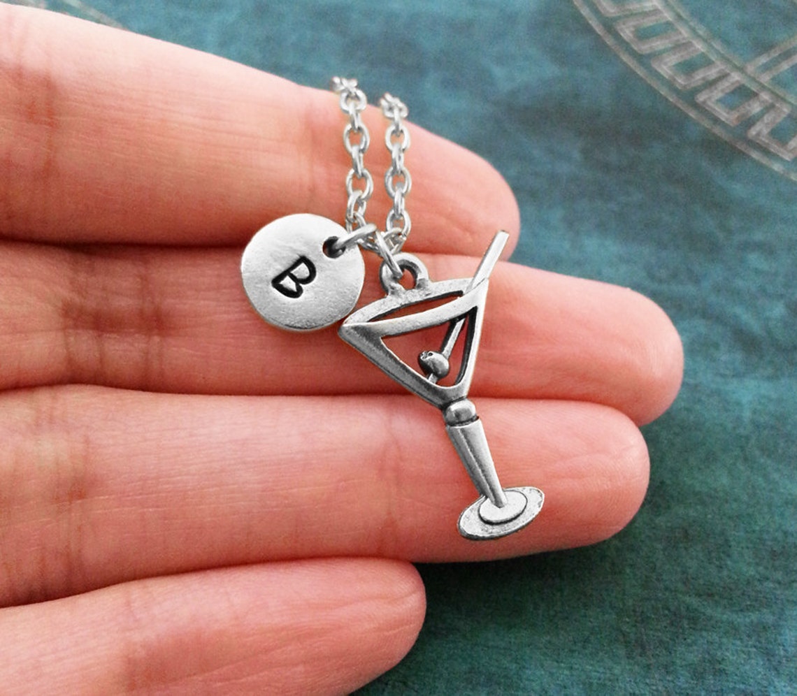 Martini Necklace Keychain VERY SMALL Alcohol Keychain Personalized ...