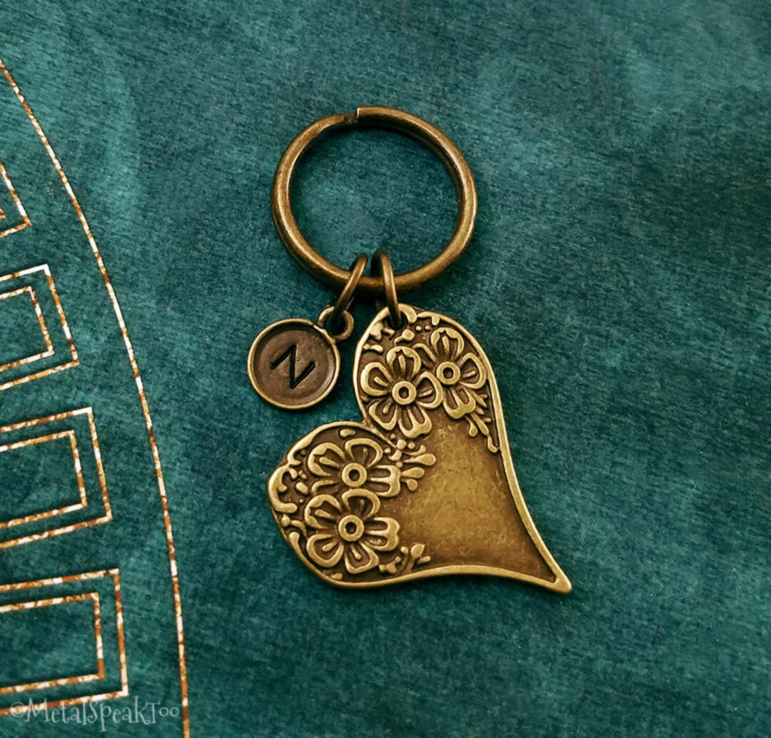 Heart Keychain SMALL Flower Heart Keyring Girlfriend Gift Valentine's ...