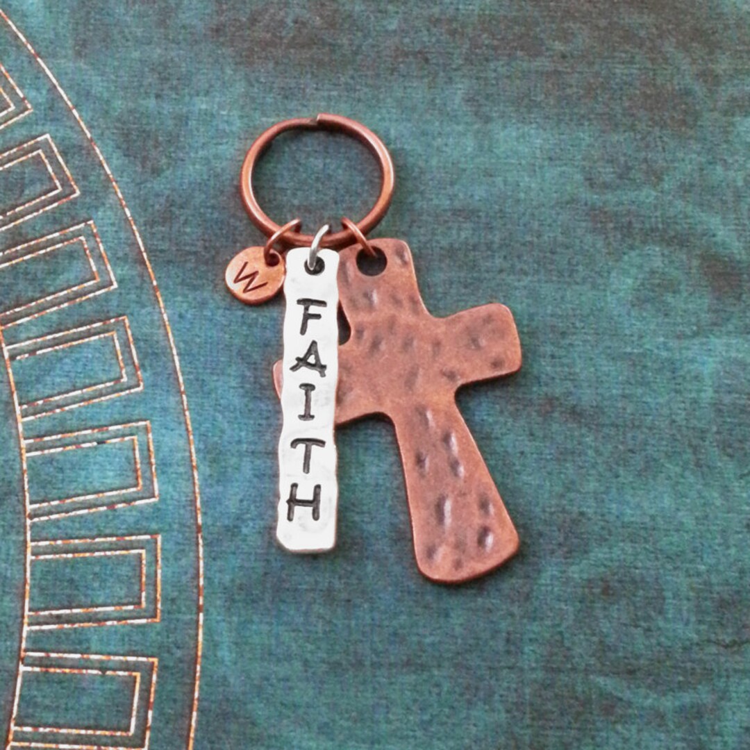 Cross Keychain Copper Cross Keyring Cross Charm Keychain Christian ...