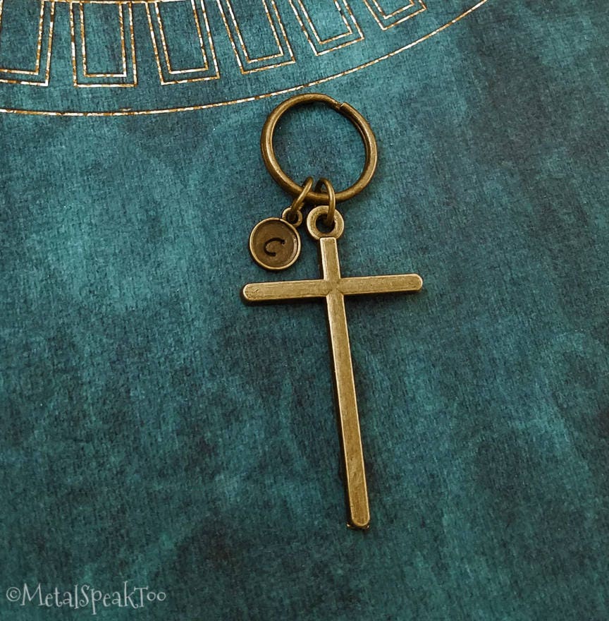 Cross Keychain SMALL Bronze Cross Keyring Christian Keychain | Etsy