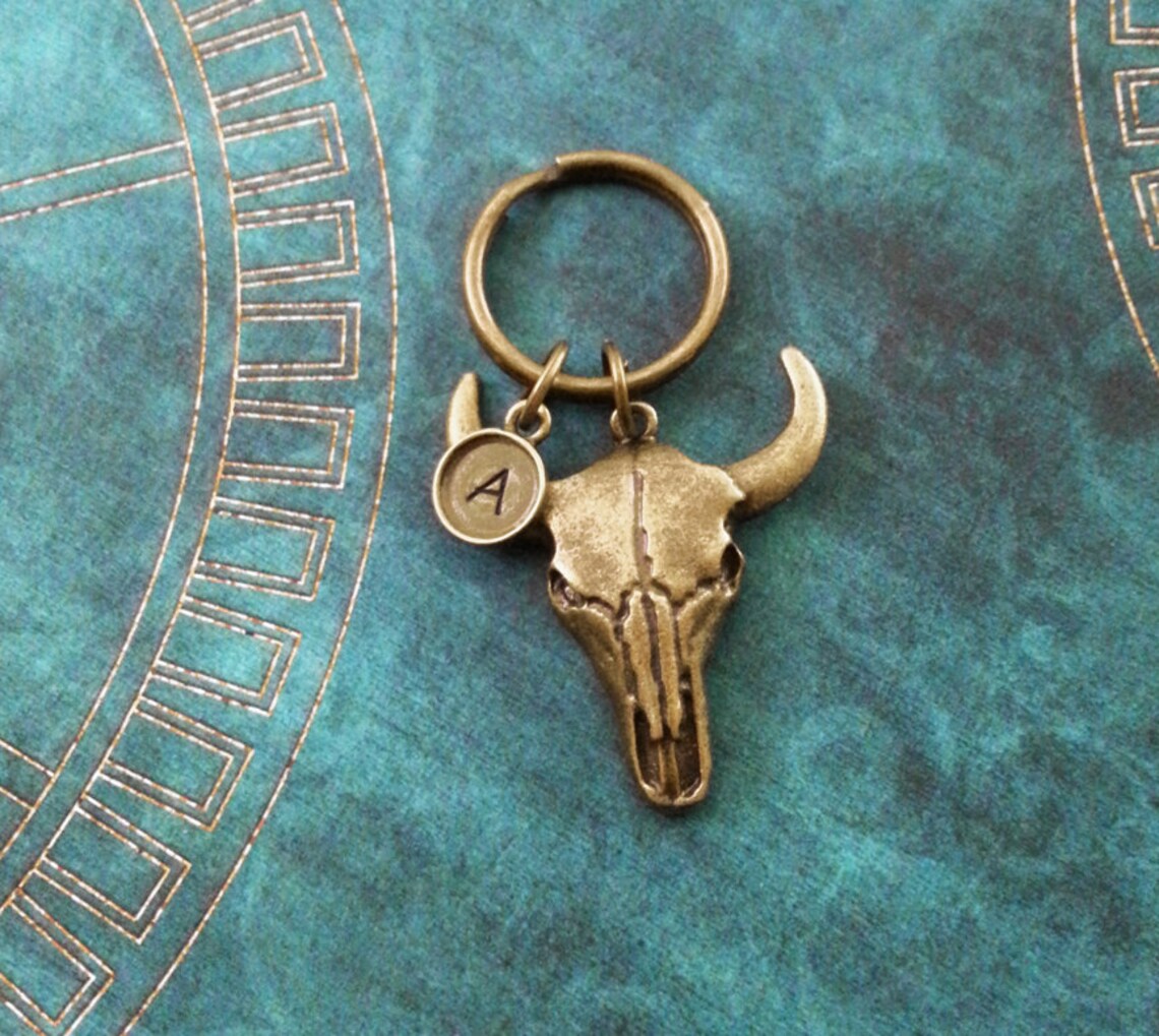 Bull Skull Keychain Steer Skull Keyring Personalized Keychain - Etsy