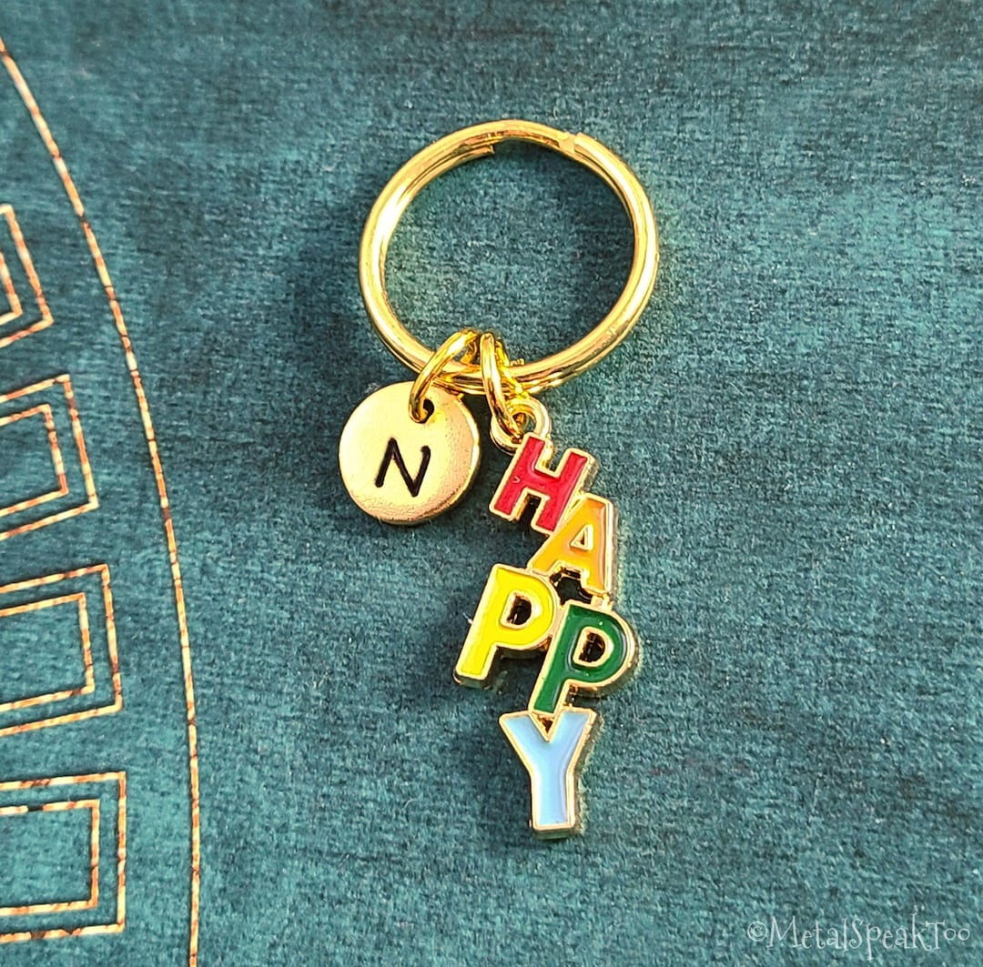 Happy Keychain SMALL Happy Keyring Happy Charm Keychain Happy Pendant ...