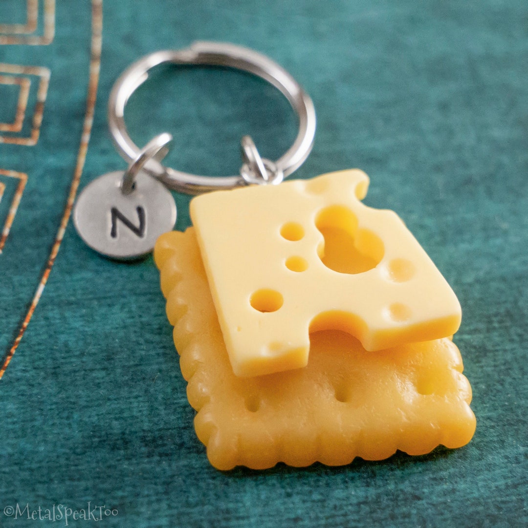 Cheese and Cracker Keychain SMALL Yellow Swiss Pendant Realistic Cute ...