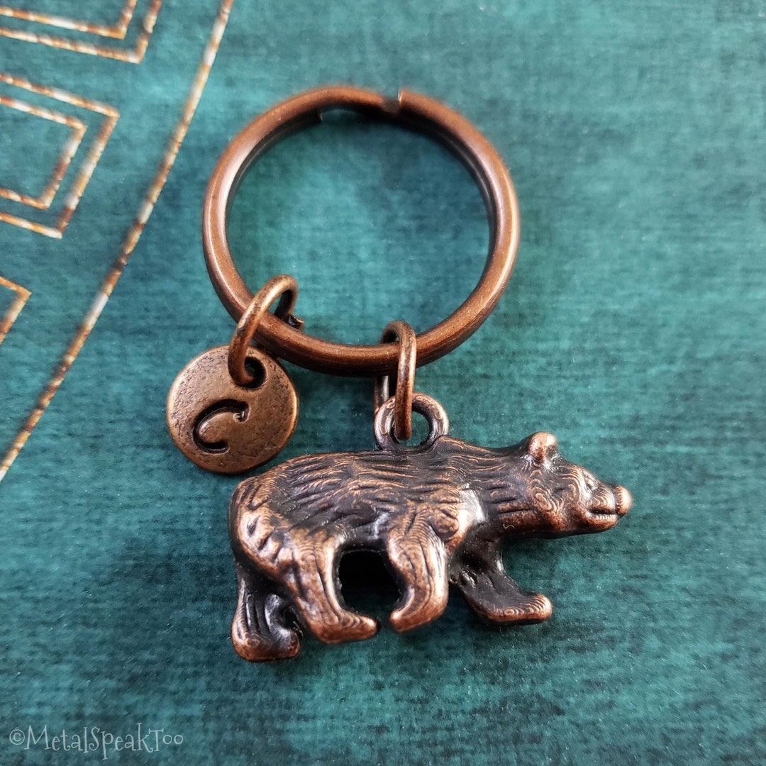 Bear Keychain SMALL Copper Grizzly Bear Pendant Bear Charm Keyring ...