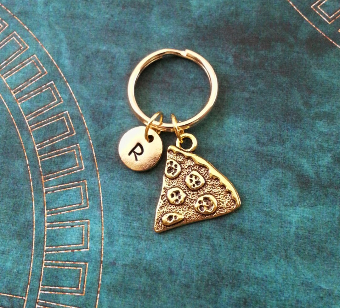 Pizza Keychain SMALL Gold Pizza Slice Keychain Personalized Keychain ...