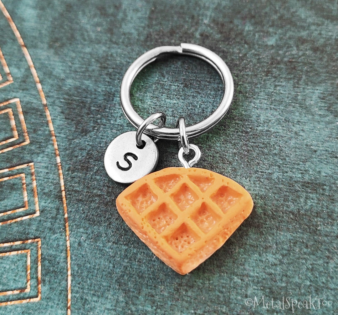 Waffle Keychain SMALL Waffle Keyring Waffle Gift Personalized Initial ...