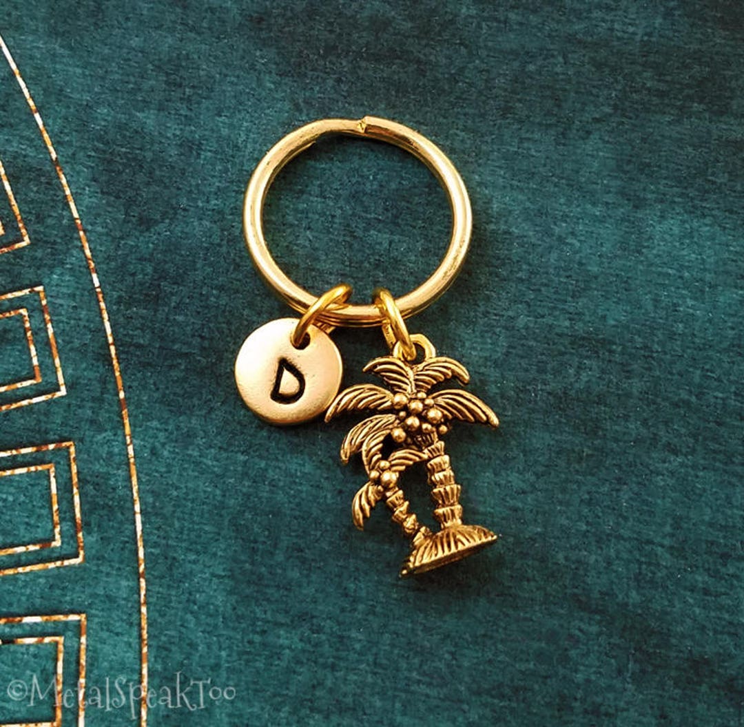 Palm Tree Keychain VERY SMALL Palm Tree Keyring Beach Keychain Initial ...