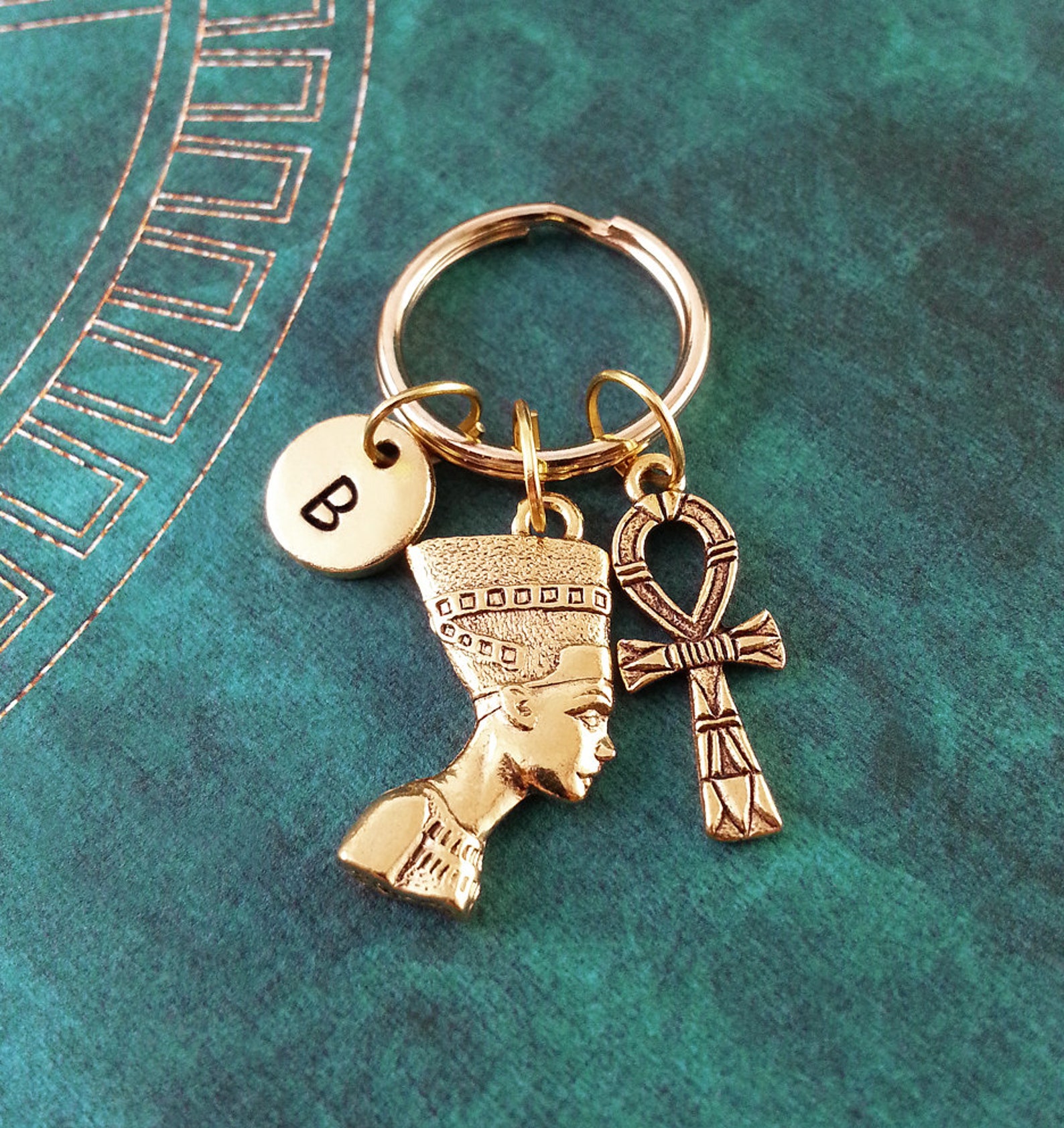 Nefertiti Keychain SMALL Gold Ankh Keychain Custom Keyring - Etsy