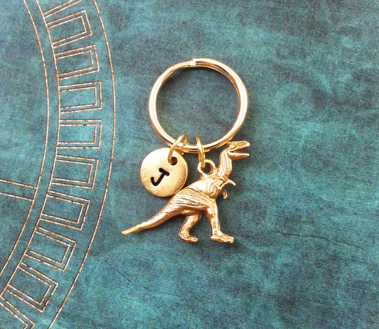 Dinosaur Keychain SMALL T-rex Keychain Personalized Keychain Gold ...