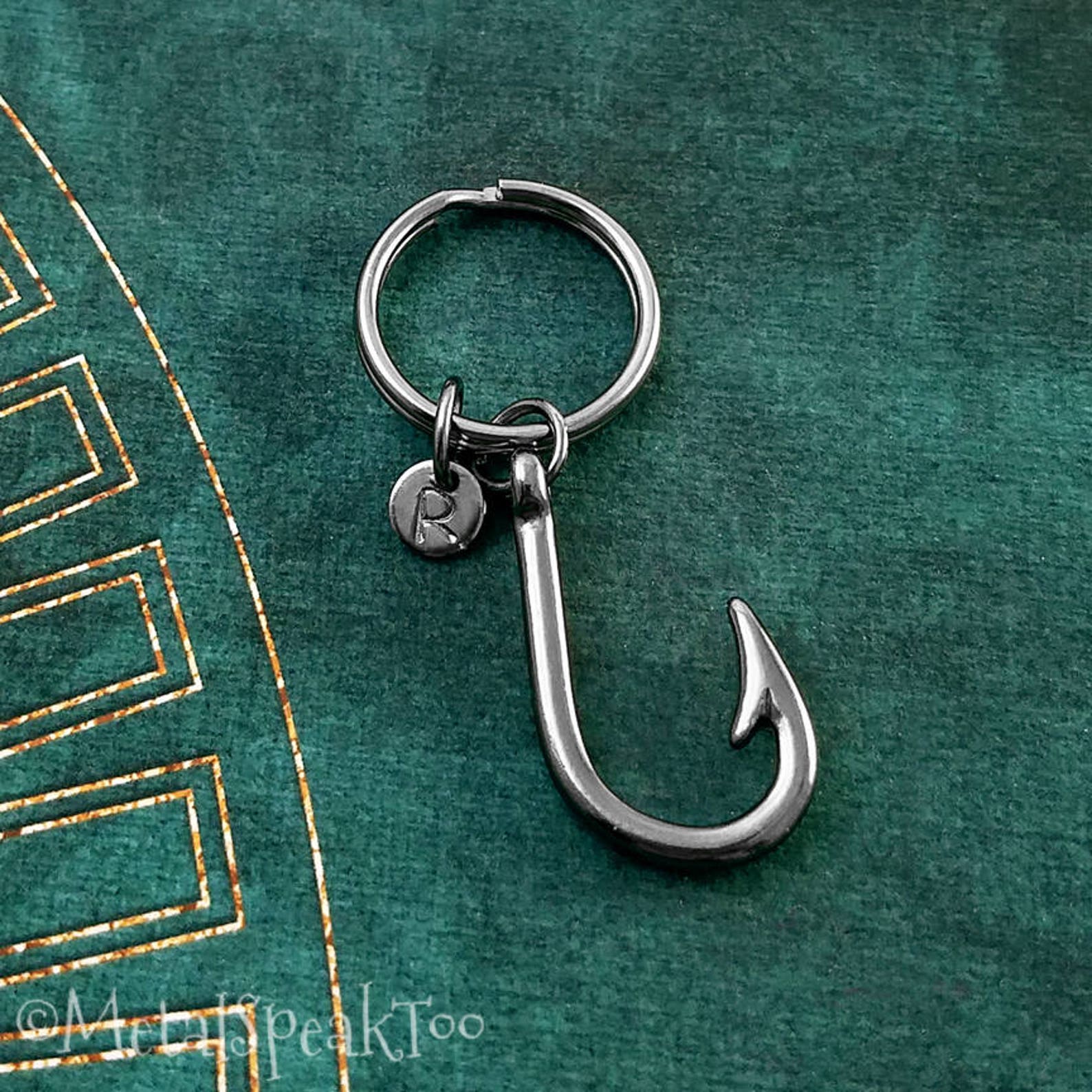 Fish Hook Keychain SMALL Black Fish Hook Keyring Father's - Etsy