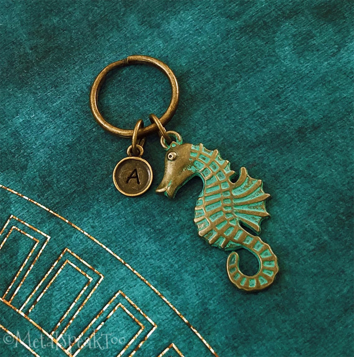 Seahorse Keychain SMALL Patina Seahorse Keyring Beach Keychain Ocean ...