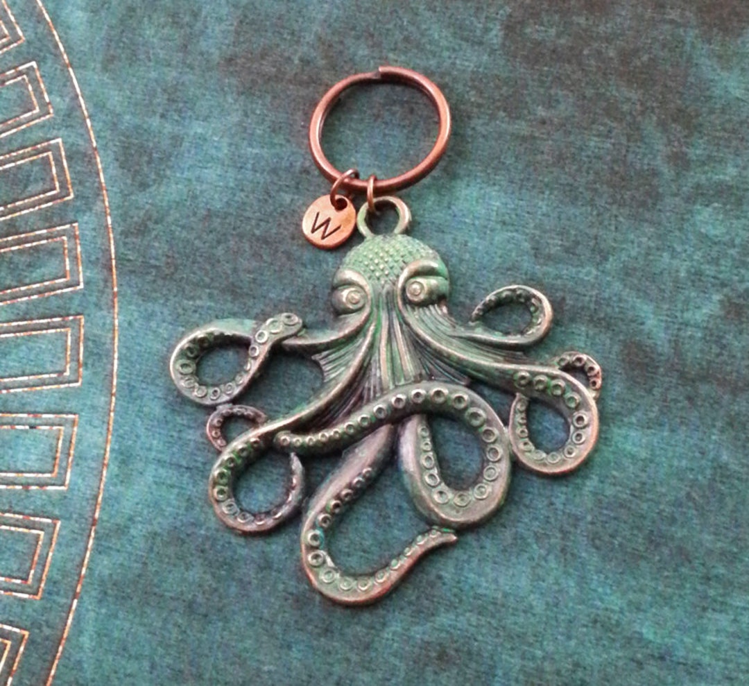 Octopus Keychain LARGE Octopus Keyring Personalized Keychain Patina ...