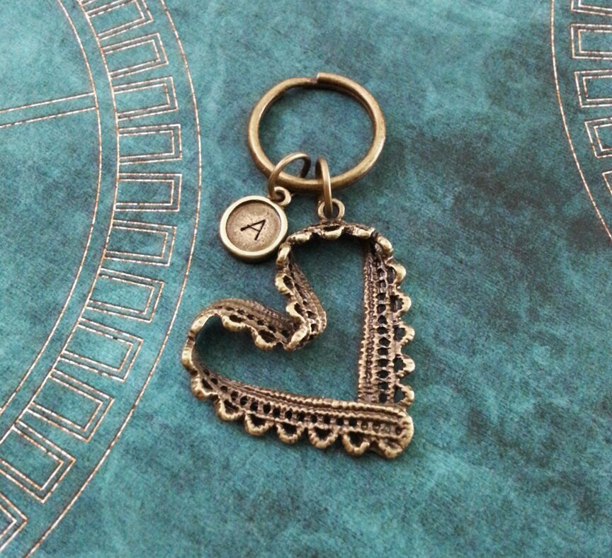 Lace Heart Keychain SMALL Heart Keyring Personalized Keychain | Etsy