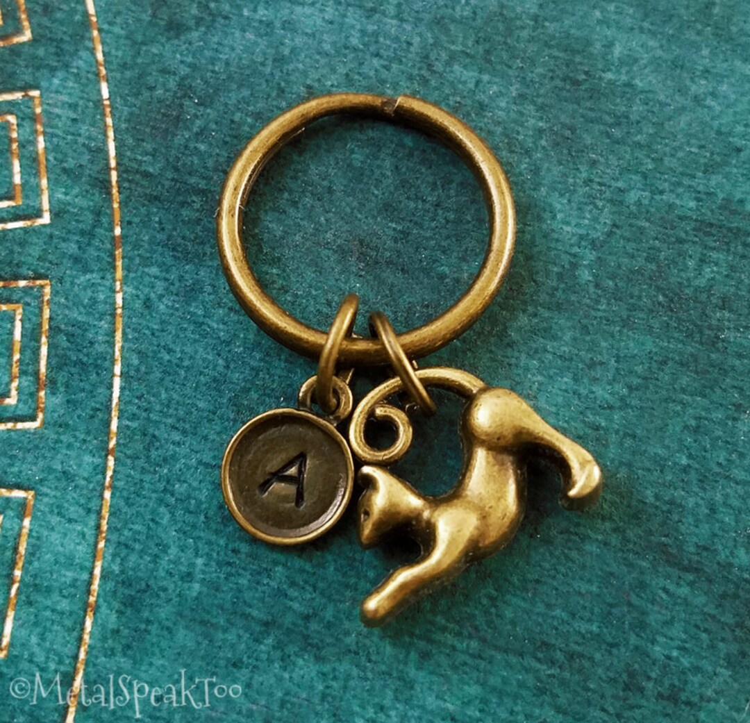Cat Keychain SMALL Cat Keyring Bronze Cat Charm Keychain Kitten ...