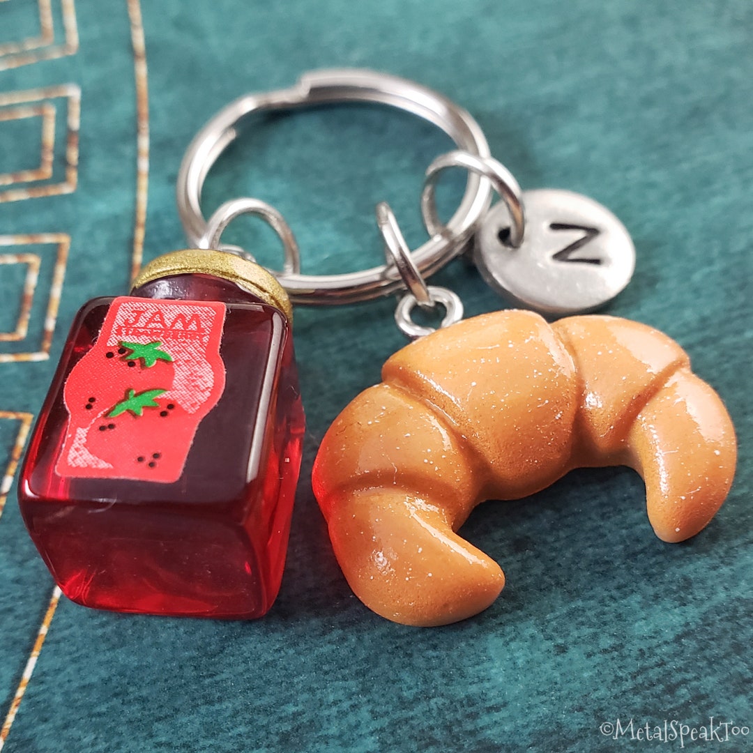 Crescent Roll Keychain SMALL Bread Pendant Strawberry Jam Keychain ...
